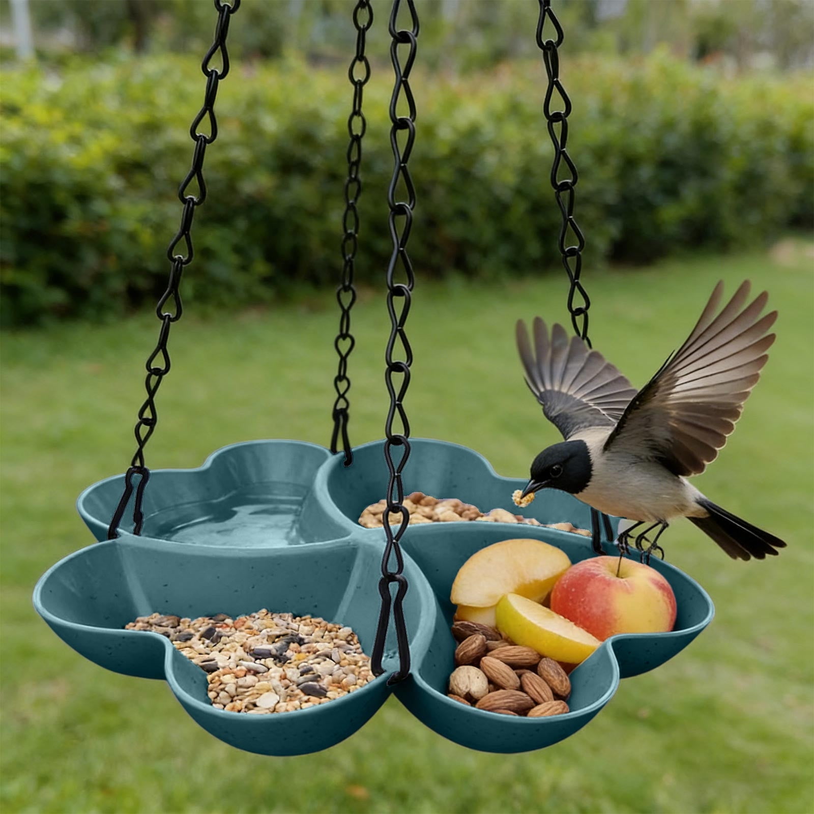 Four-Leaf Clover Bird Feeder Outdoor Hanging - 2-in-1 Water Food Feeder ...