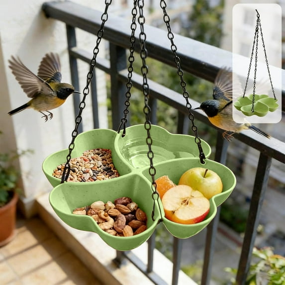 Four-Leaf Clover Bird Feeder & Waterer, Dual Compartment Hanging Tray ...