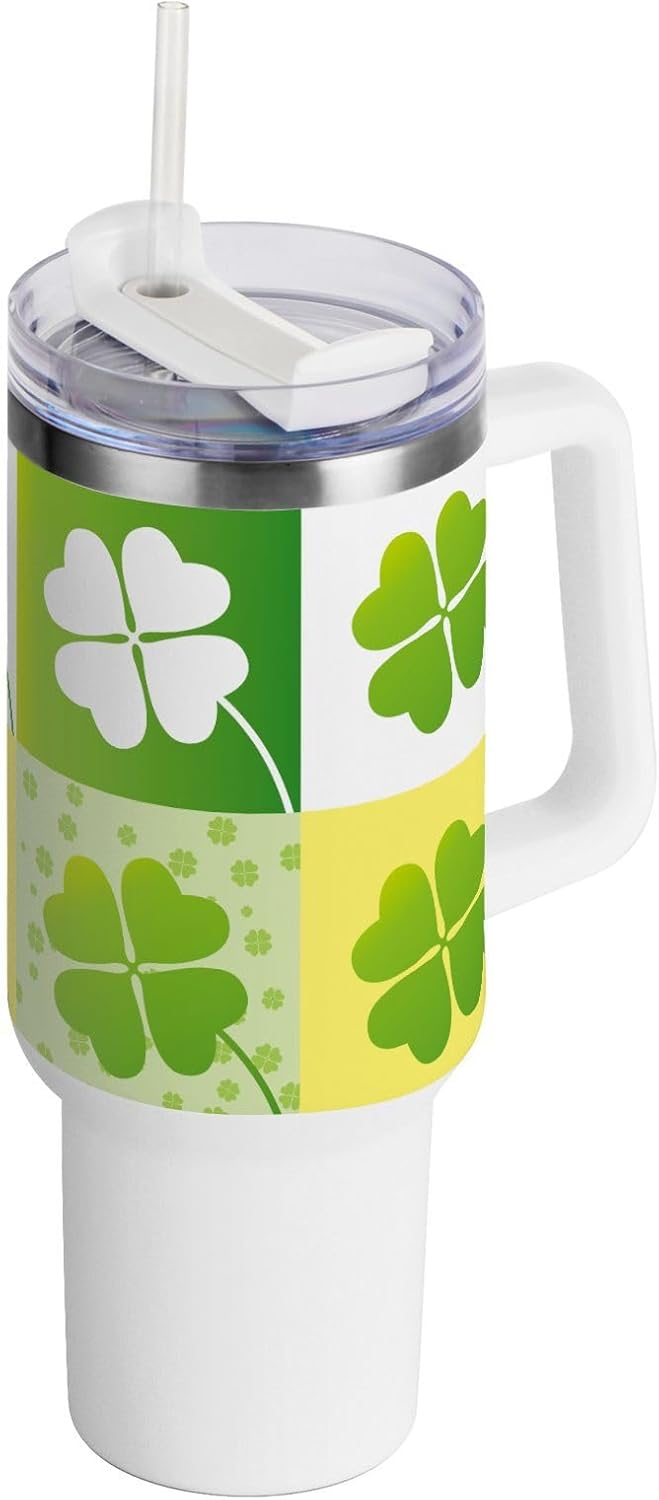 Four Leaf Clover Design 40 oz Insulated Tumbler with Lid and Straw ...
