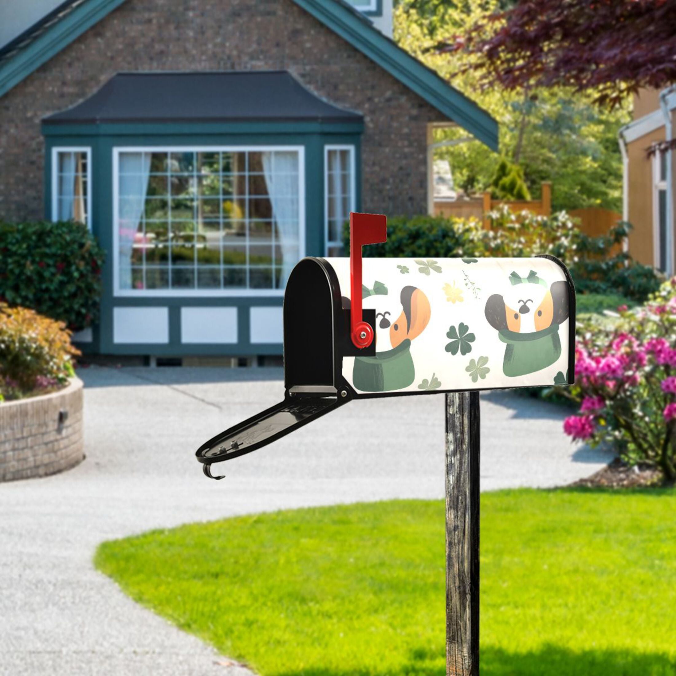 Four Leaf Clover Dogs Mailbox Cover Magnetic Standard Size Post Box ...
