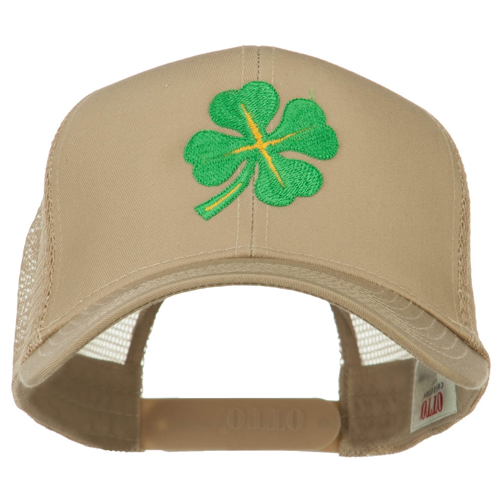 Four Leaf Clover Embroidered Trucker Cap - Khaki OSFM - Walmart.com
