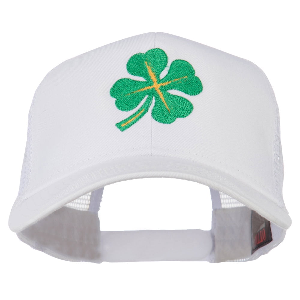 Four Leaf Clover Embroidered Trucker Cap - White OSFM - Walmart.com