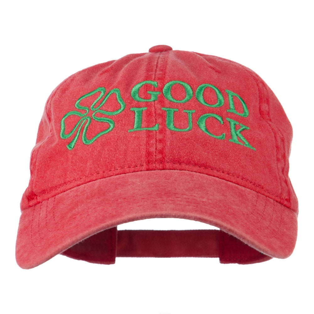Four Leaf Clover Good Luck Embroidered Washed Cap - Red OSFM - Walmart.com