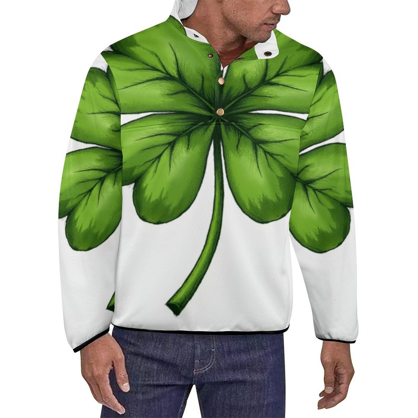 Four Leaf Clover Good Luck Men's Stand Collar Sweater Long Sleeve ...