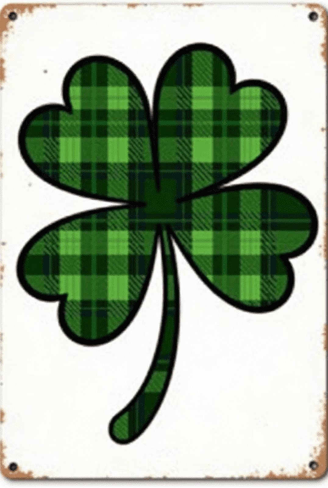 A Four Leaf Clover With A Green And White Plaid Patternmetal Tin Wall ...