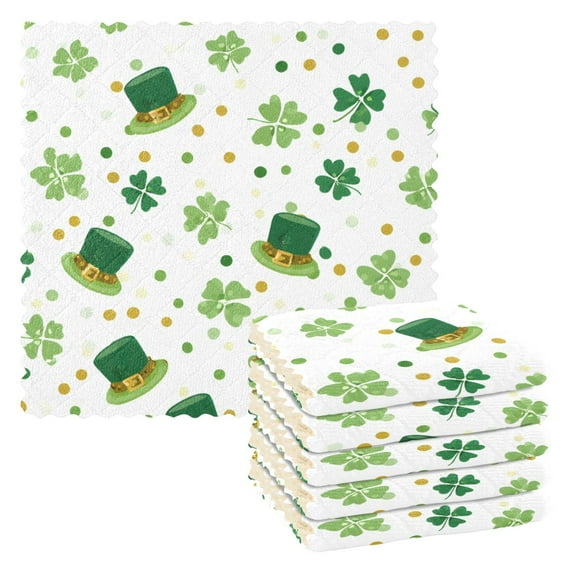 Four Leaf Clover Hat Pattern Dish Towels 6 Pack Kitchen Cleaning Dish ...