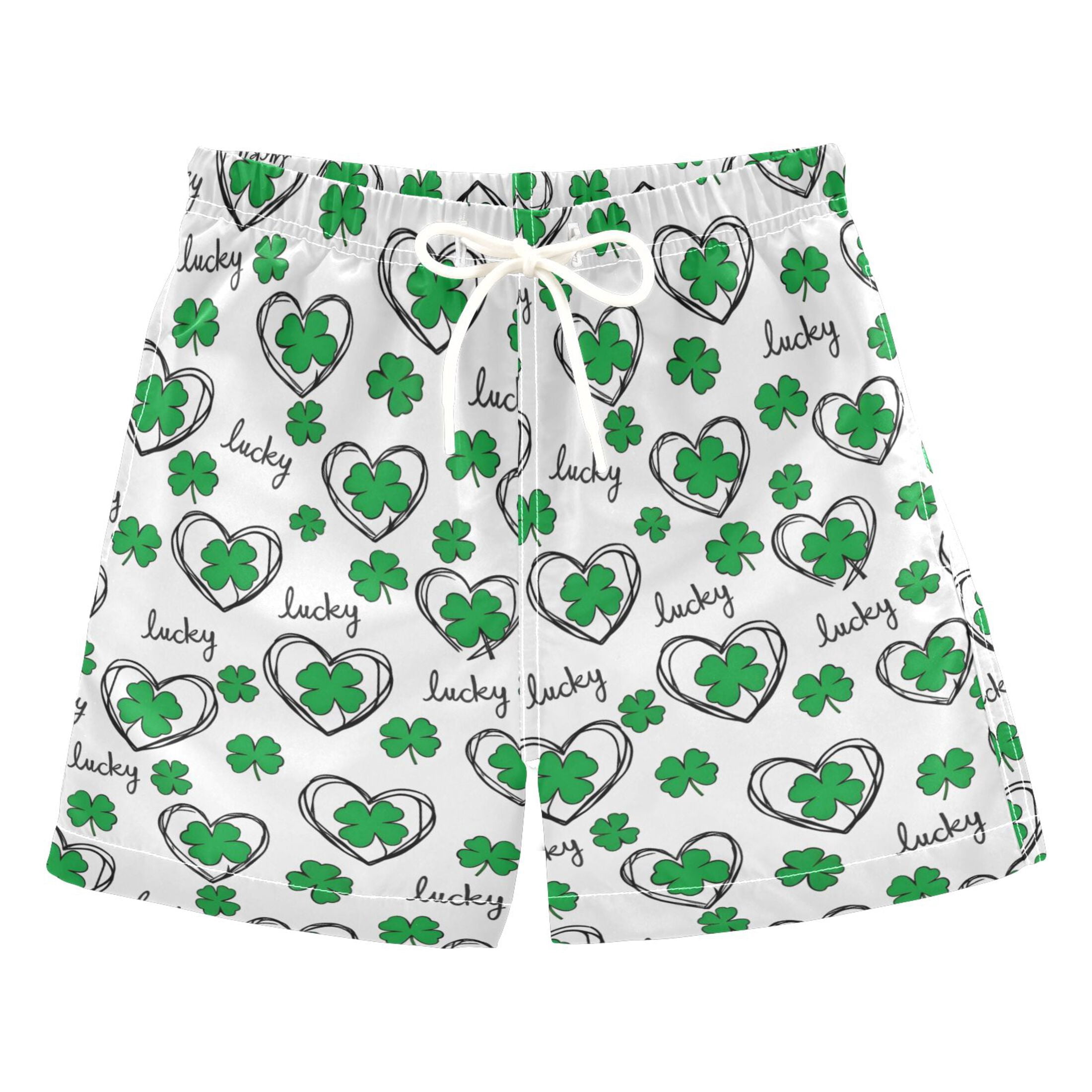 Four Leaf Clover Heart Swim Trunks Quick Dry Beach Pool Board Shorts ...