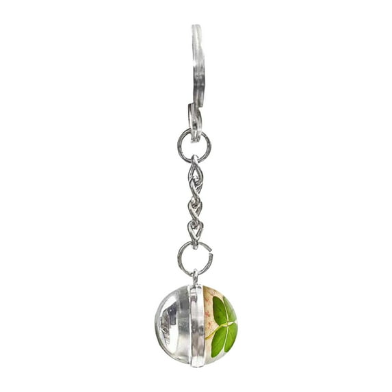 Four Leaf Clover Keychain, Lucky Crystal Ball Glass Pendant Key Ring ...