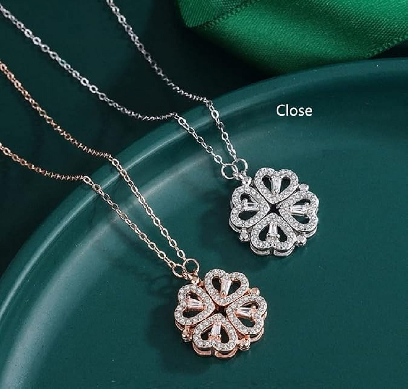 Four Leaf Clover Necklace Foldable for Women,Retro Magnetic Folding ...