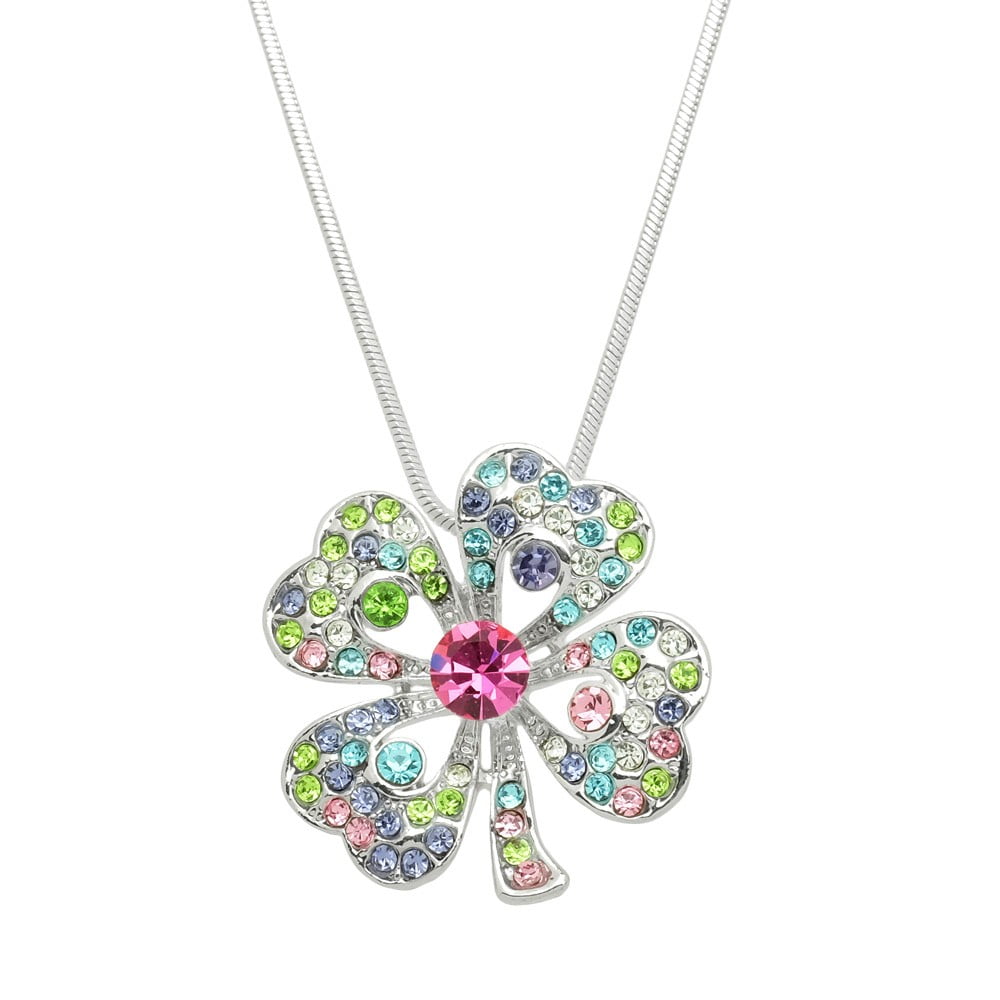 Four Leaf Clover Pendant Necklace Multi-color Rhinestone Crystal ...