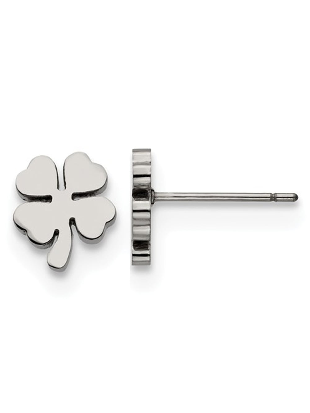 Four Leaf Clover Post Charm Earrings Polished Stainless Steel - Walmart.com