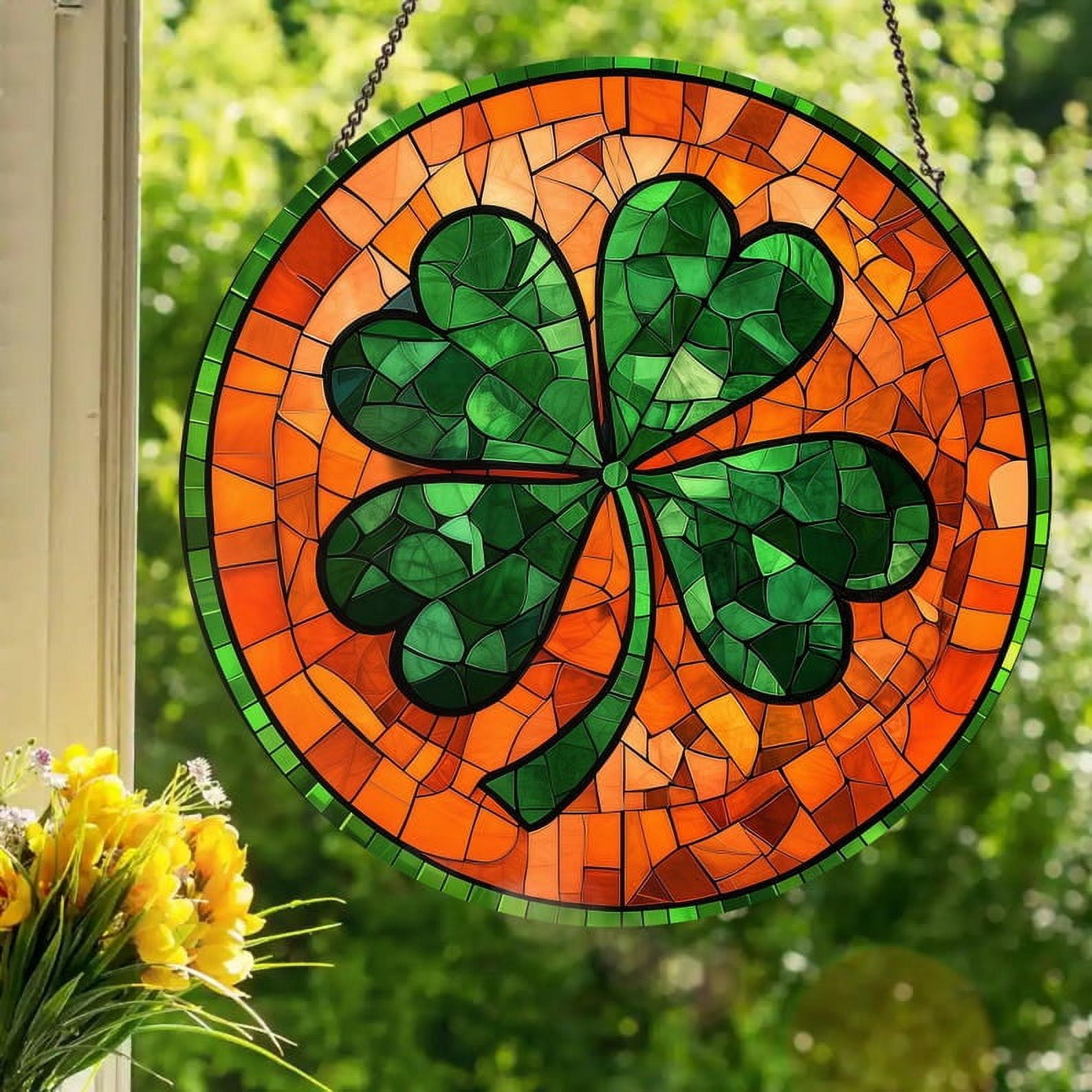 Four-Leaf Clover: Stained Glass Style Wall or Window Hanging - Walmart.com