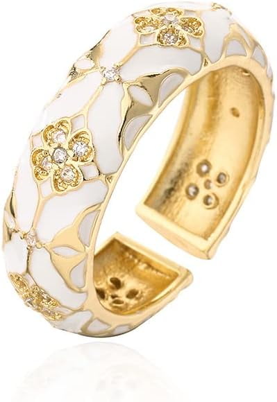Four Leaf Clover Statement Rings for Women Adjustable Dainty Enamel ...