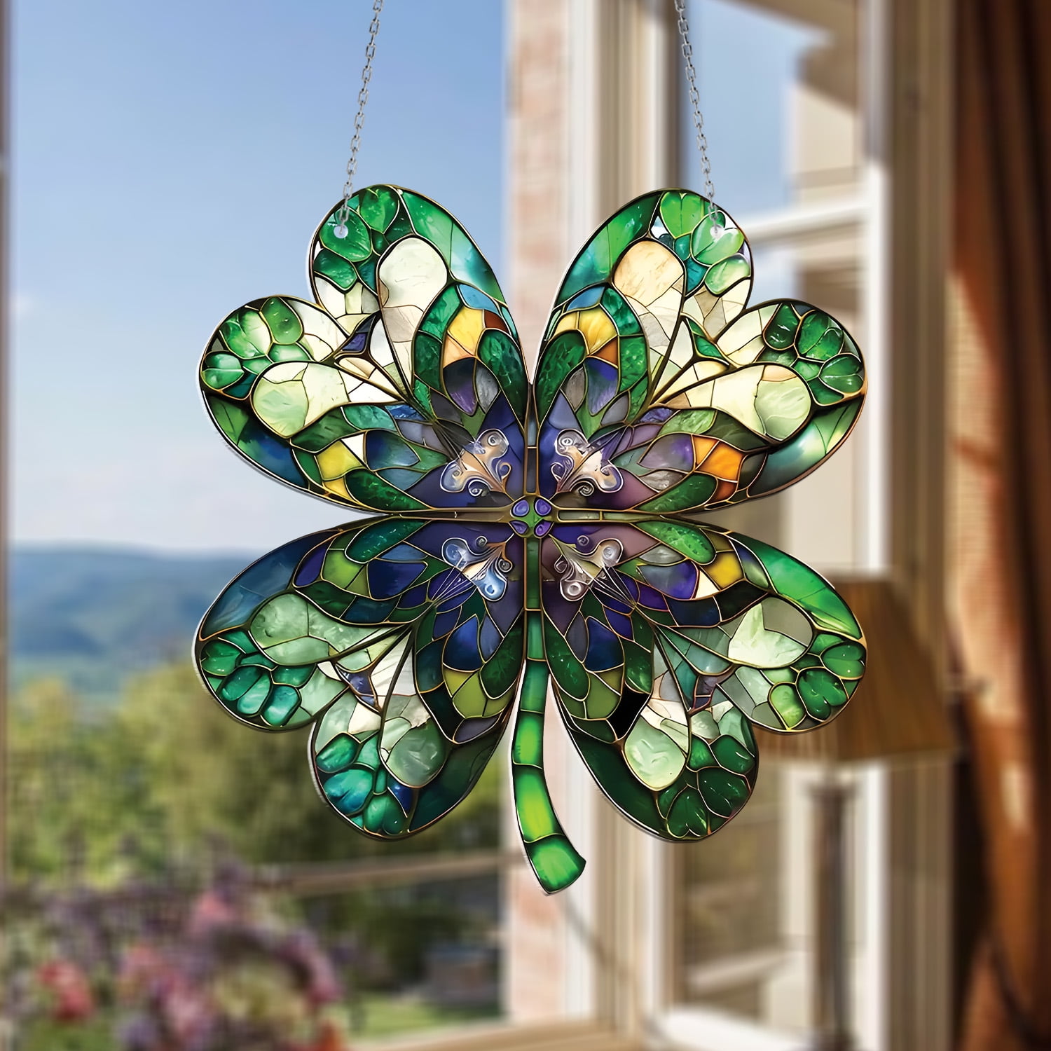 Four-Leaf Clover Window Hanging, Acrylic 2D Stained Glass Ornament ...