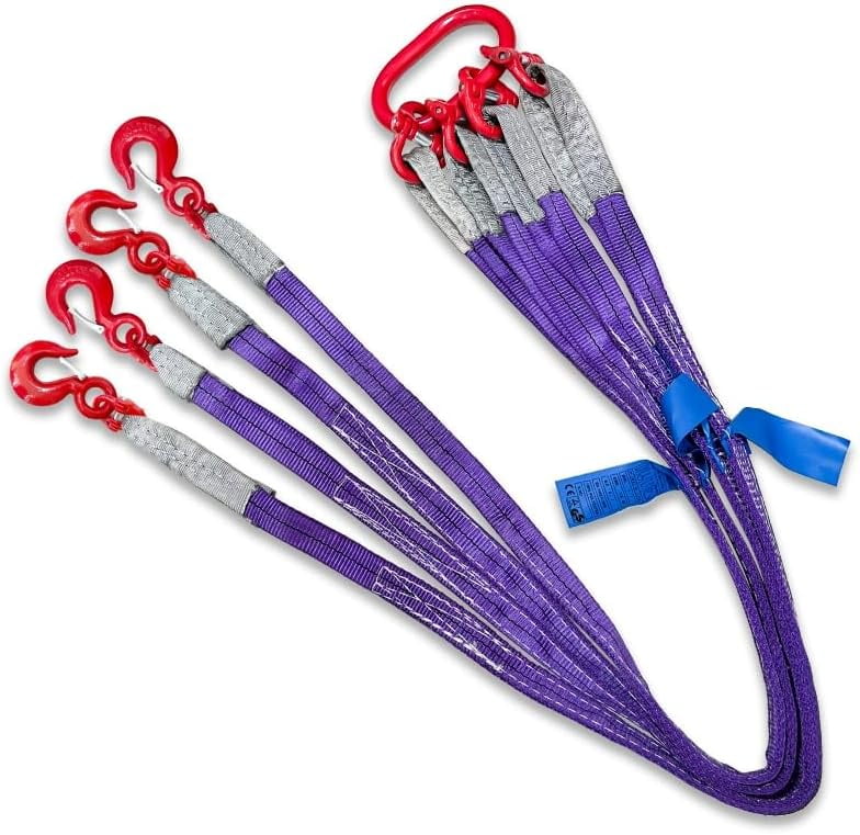Four Leg Bridle Web Sling 5ft 6600lbs Lifting Slings with G80 Alloy Steel Grab Hooks and ...