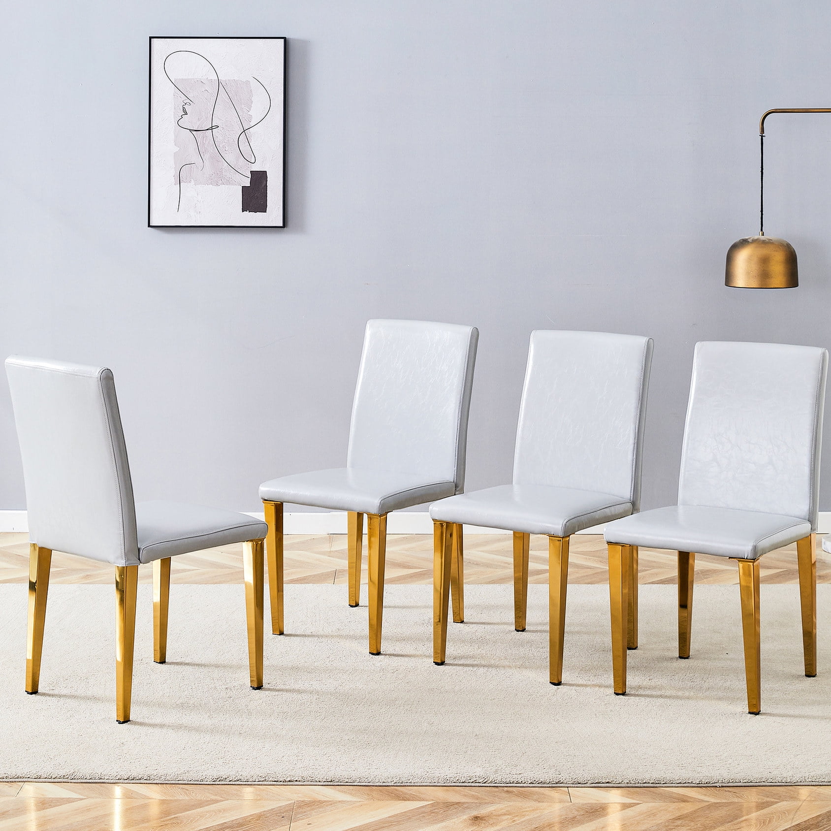 Four Light Gray PU Dining Chairs, Adaptable to Spaces / Special ...