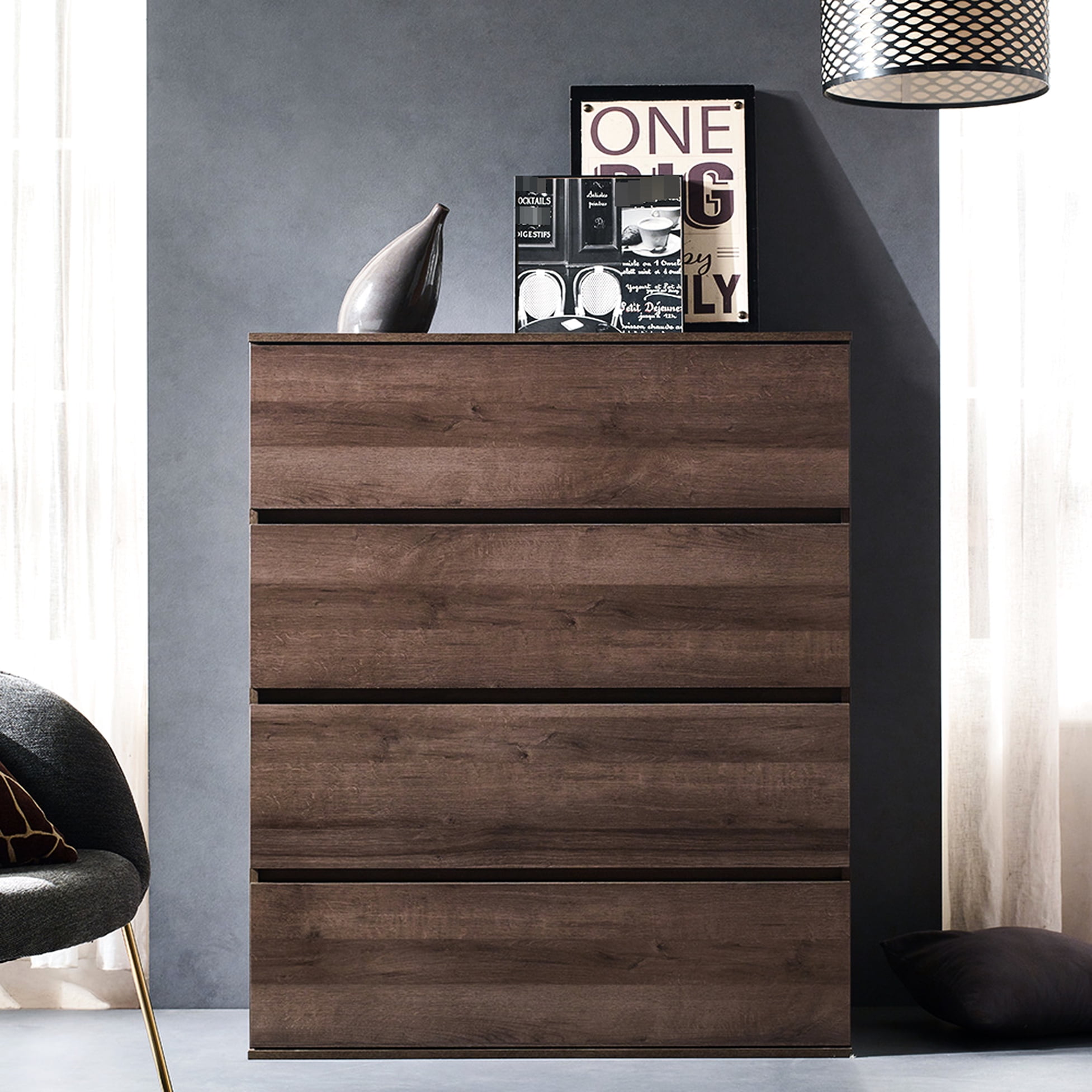 Four Media Chest In Walnut Brown - Extra Wide Drawer For Storage, Soft ...