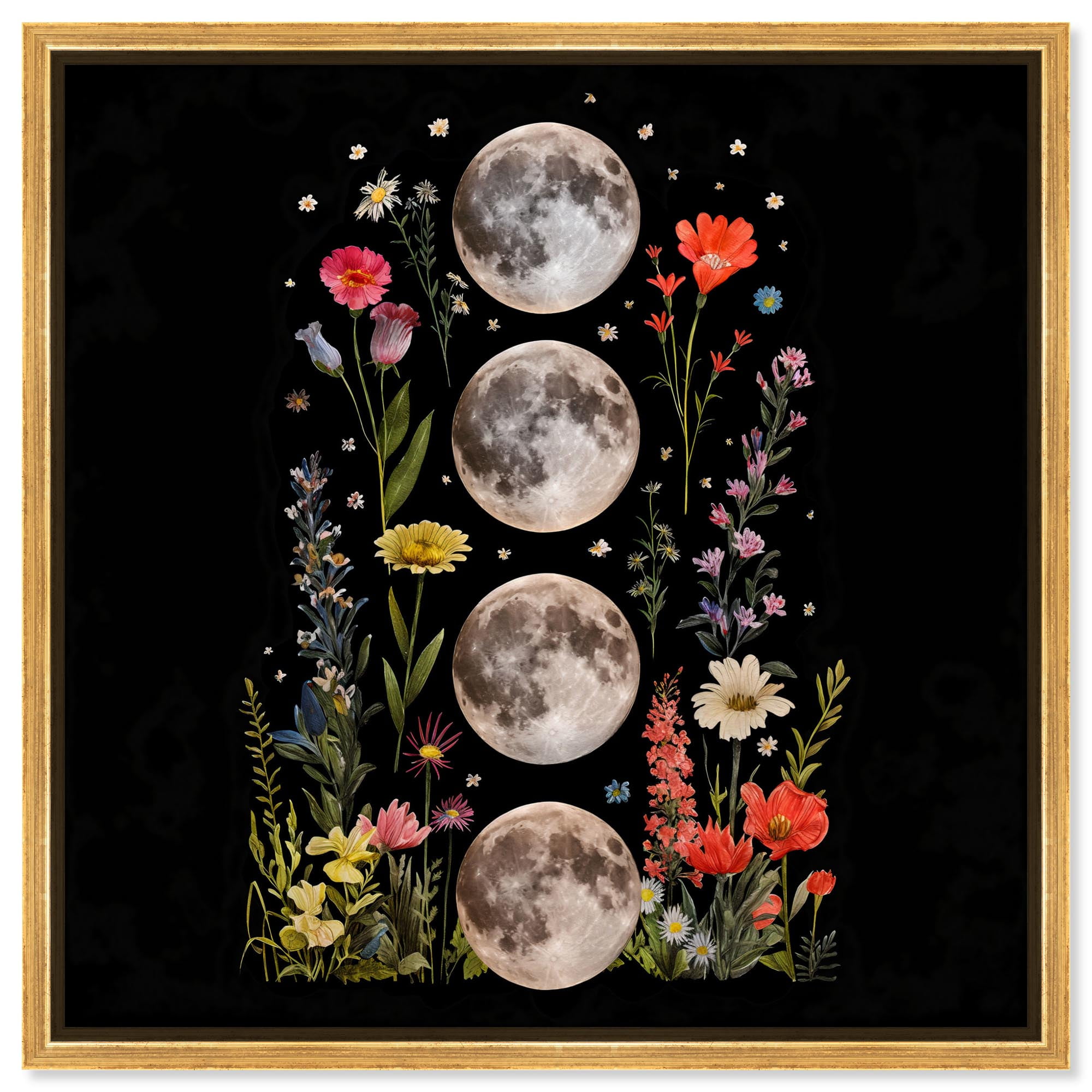 Four Moons Canvas Folk Art Prints by Art Remedy, Gold Frame, 16" x 16 ...