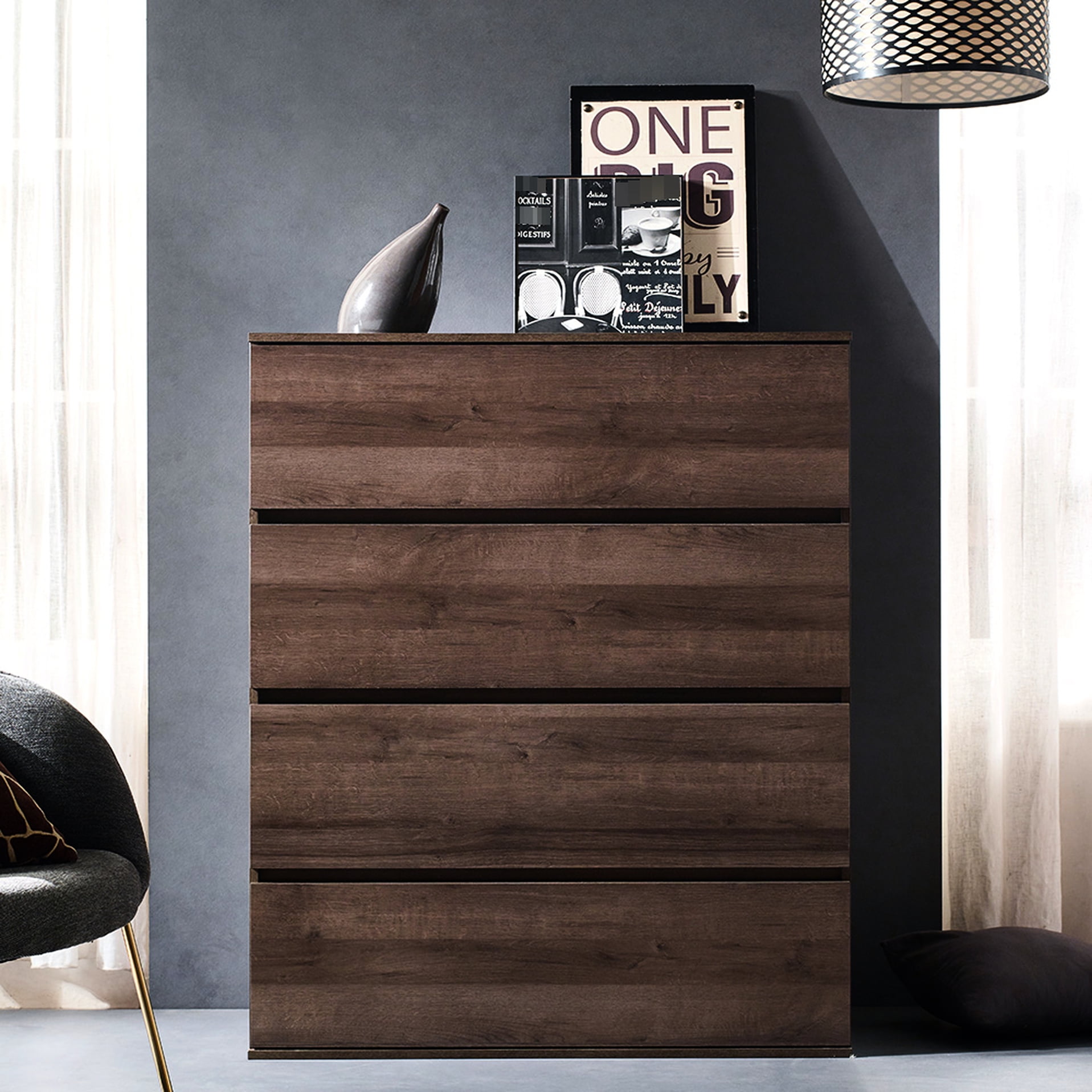 Four Office Chest In Walnut Brown - Generous Drawer Storage For ...
