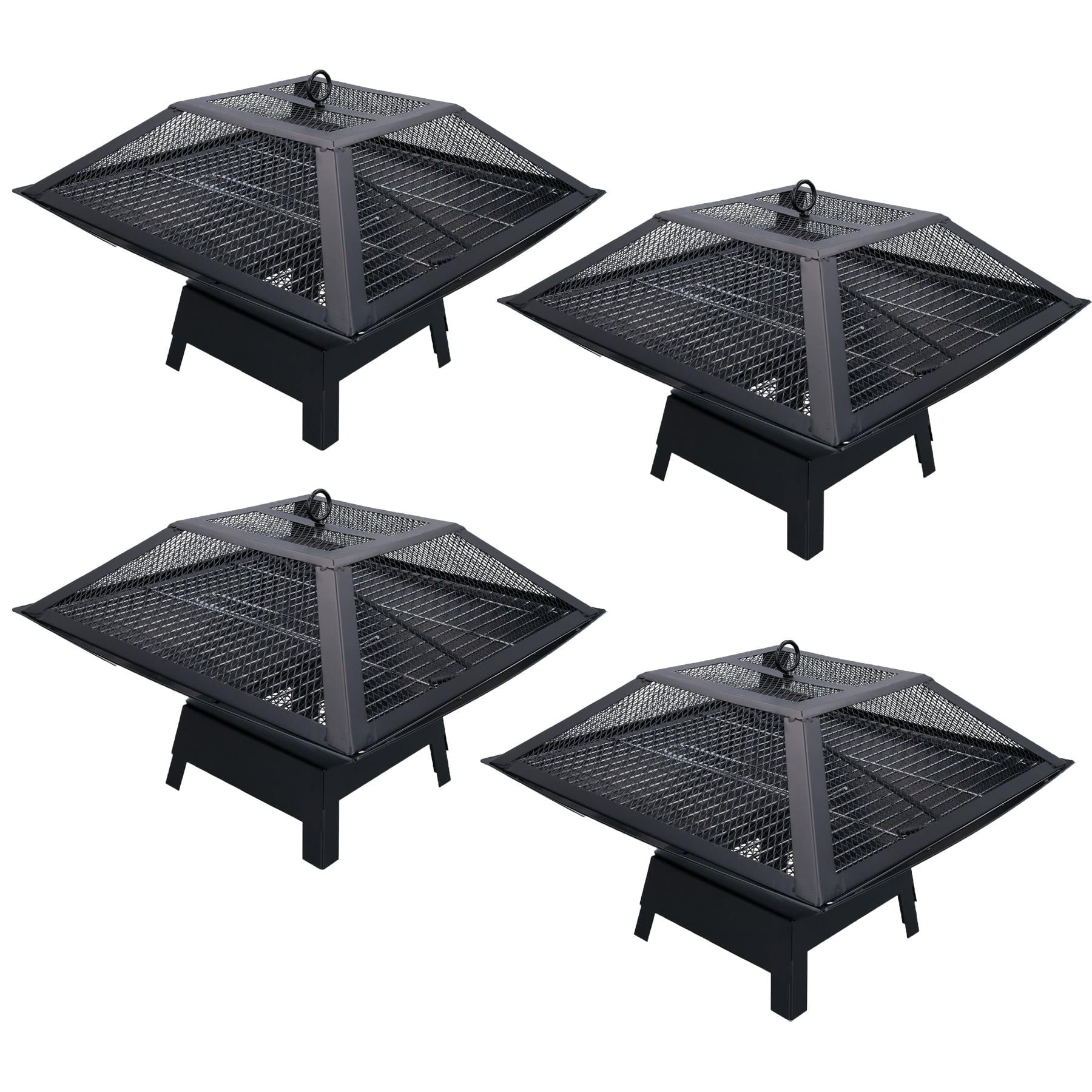Four Outdoor Metal Garden Fire Pit Basket With BBQ Barbecue Grill ...