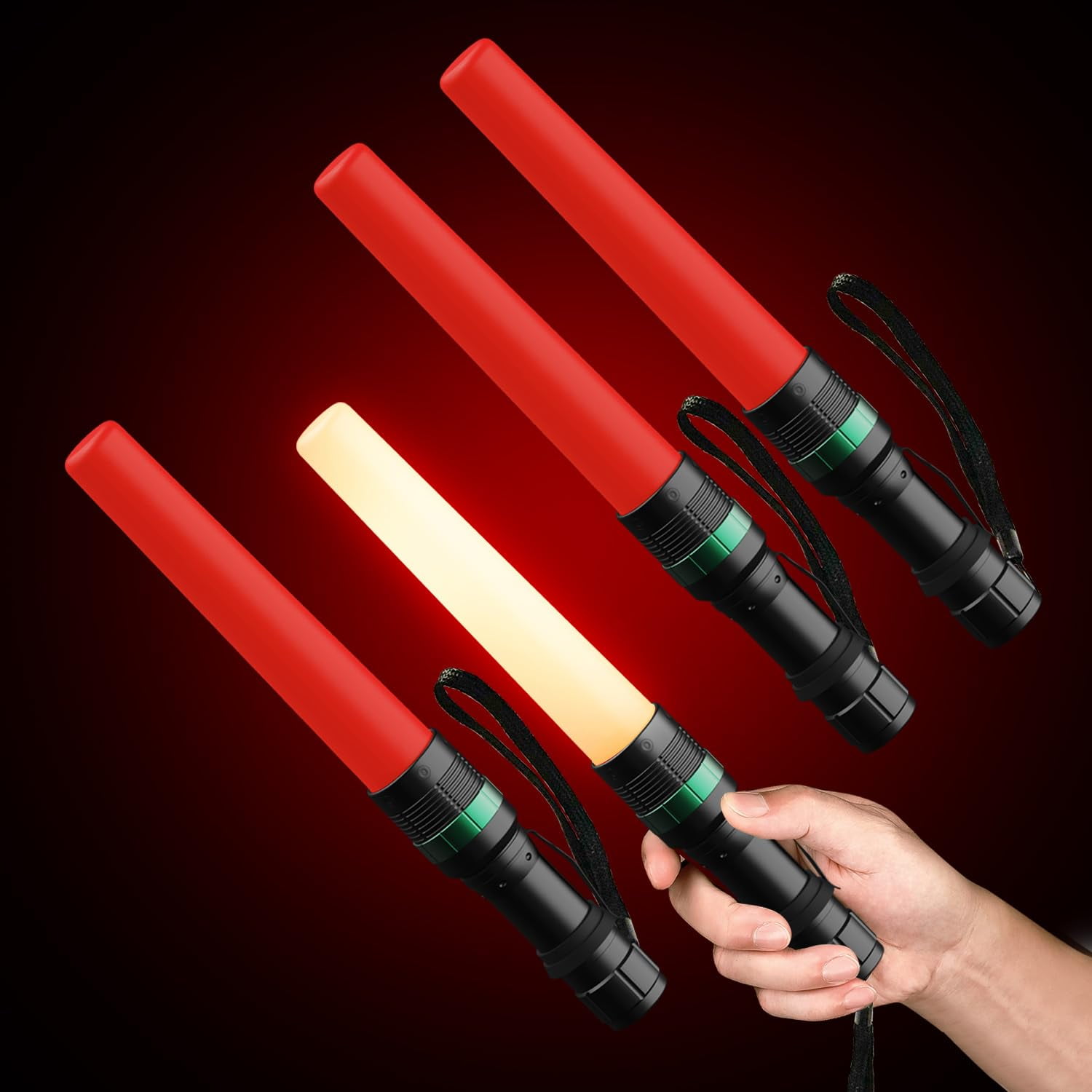 Four Pack 11 inches Traffic Wand, Traffic LED Flashlight with Three ...