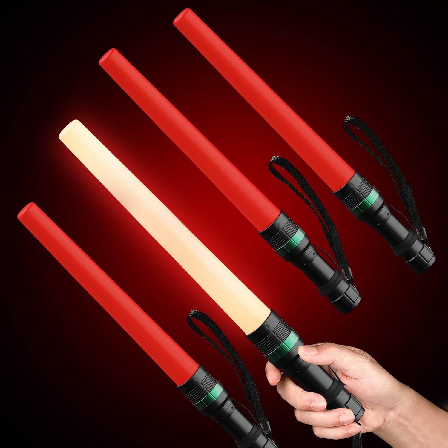 Four Pack 16 inches Traffic Wand, Traffic LED Flashlight with Three ...