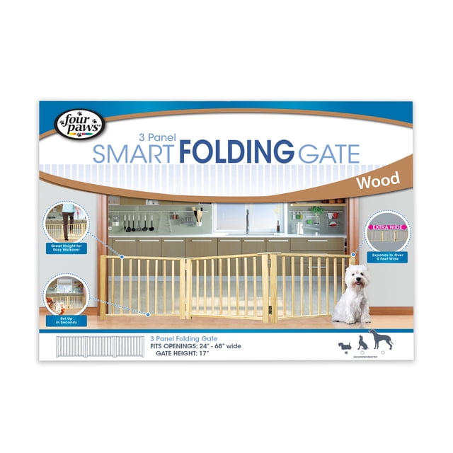 Four Paws Expandable Dog Gate, Wood Gate for Dogs, 3-Panel 24-68" W x ...