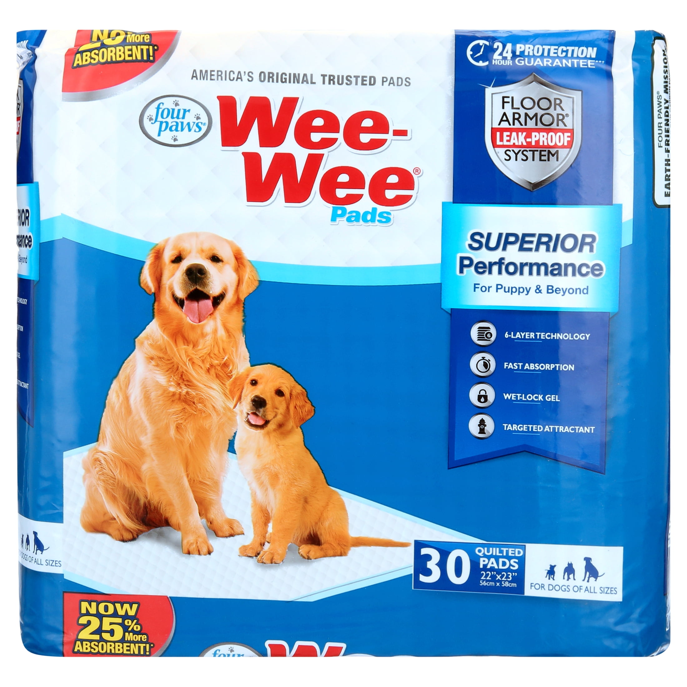 Four Paws Wee-Wee Pads for Puppies, 8.75 x 6 inches, 30 Pack, Floor ...