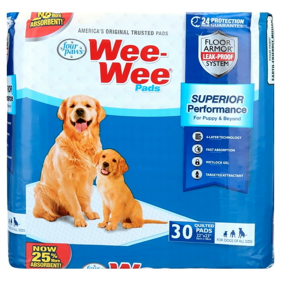 Four Paws Wee-Wee Pads for Puppies, 8.75 x 6 inches, 30 Pack, Floor ...
