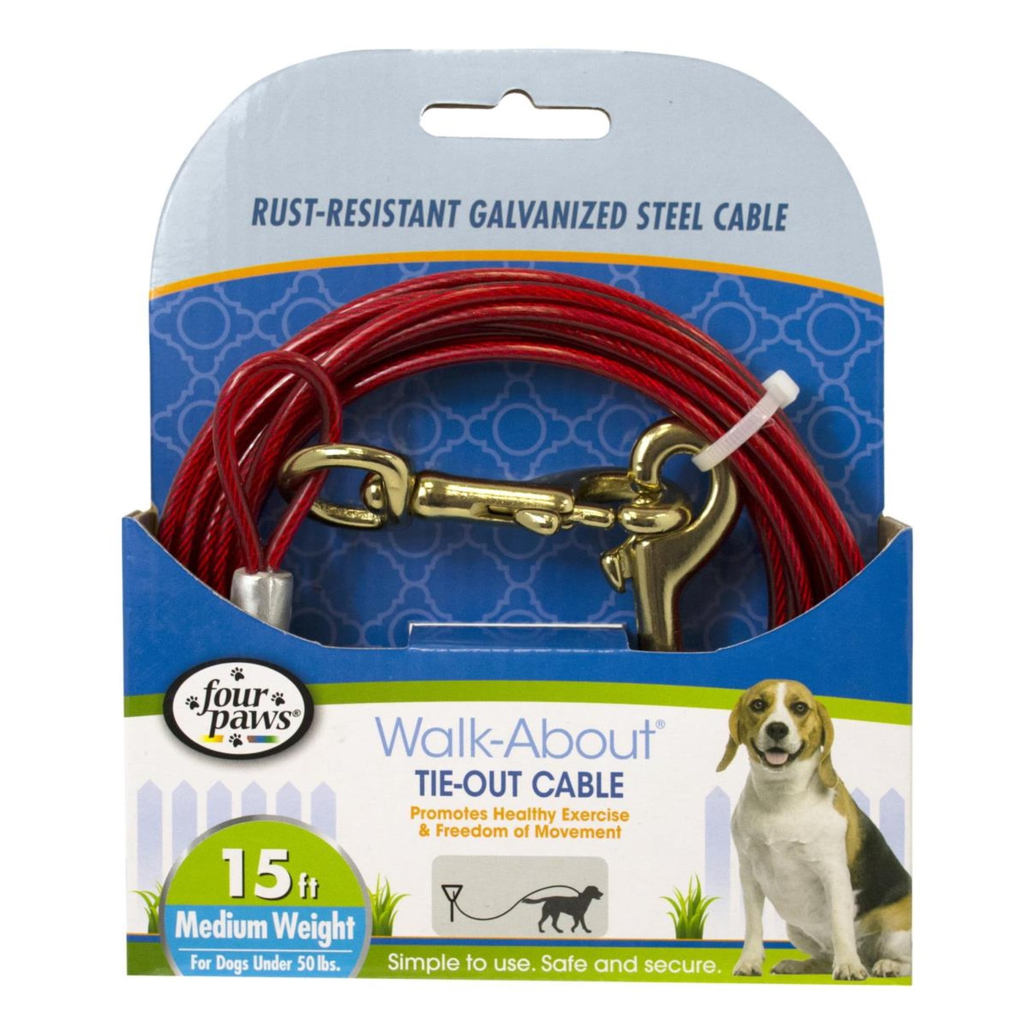 Four Paws Pet Select Walk-About Tie-Out Cable Medium Weight for Dogs up to 50 lbs - Walmart.com