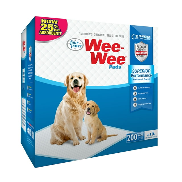 Extra Thick Four Paws Wee-Wee Dog Training Pads, 200-Pack for Puppy and ...