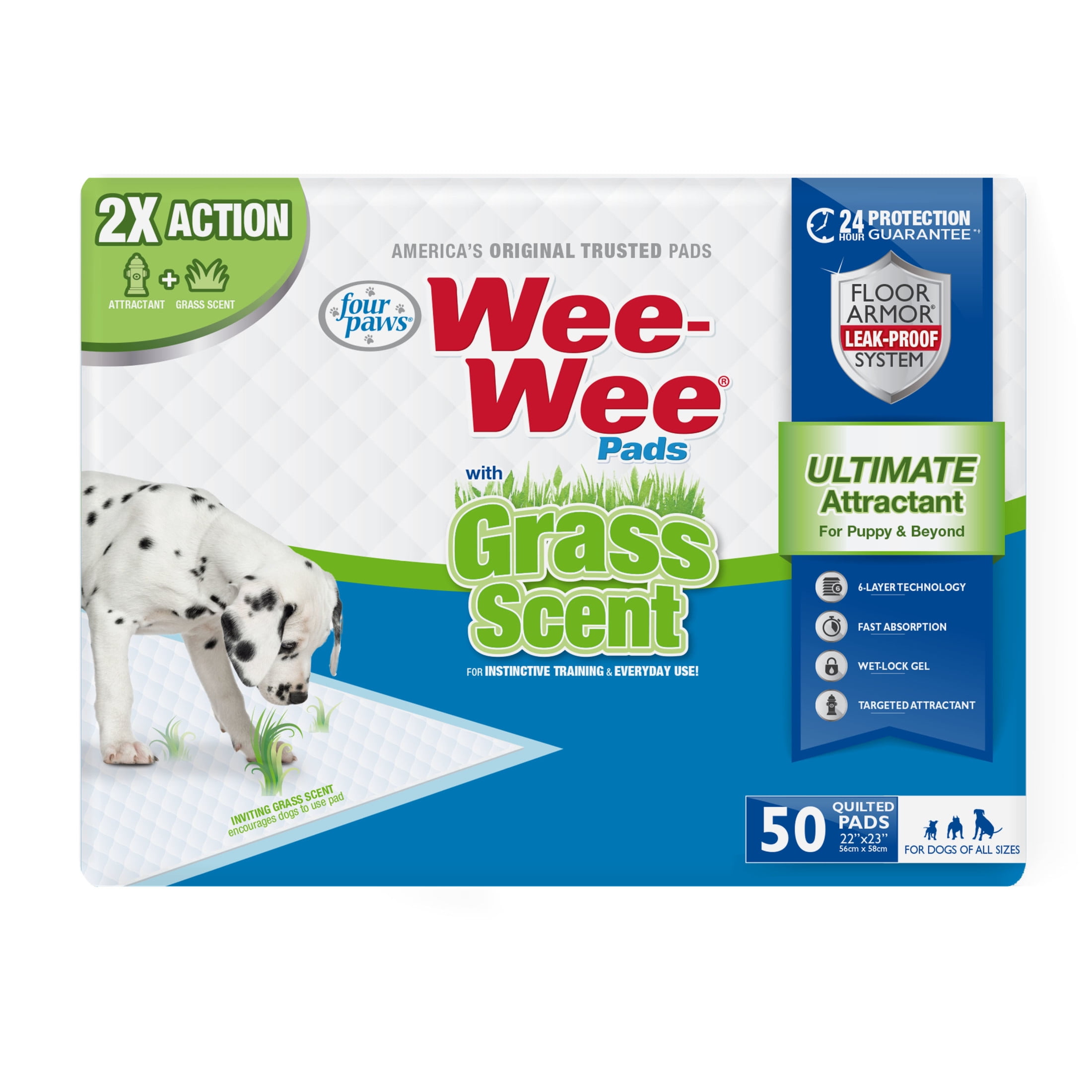 Four Paws Wee-Wee Ultimate Attractant Dog Pee Pads with Grass Scent 22 ...