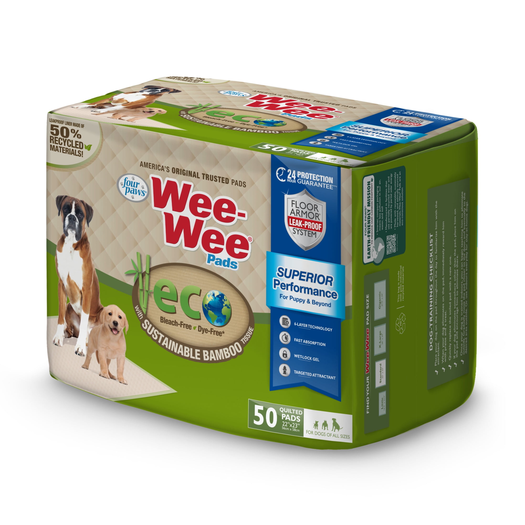 Four Paws Wee-Wee Superior Performance Eco Bamboo Dog Pee Pads 22" x 23 ...