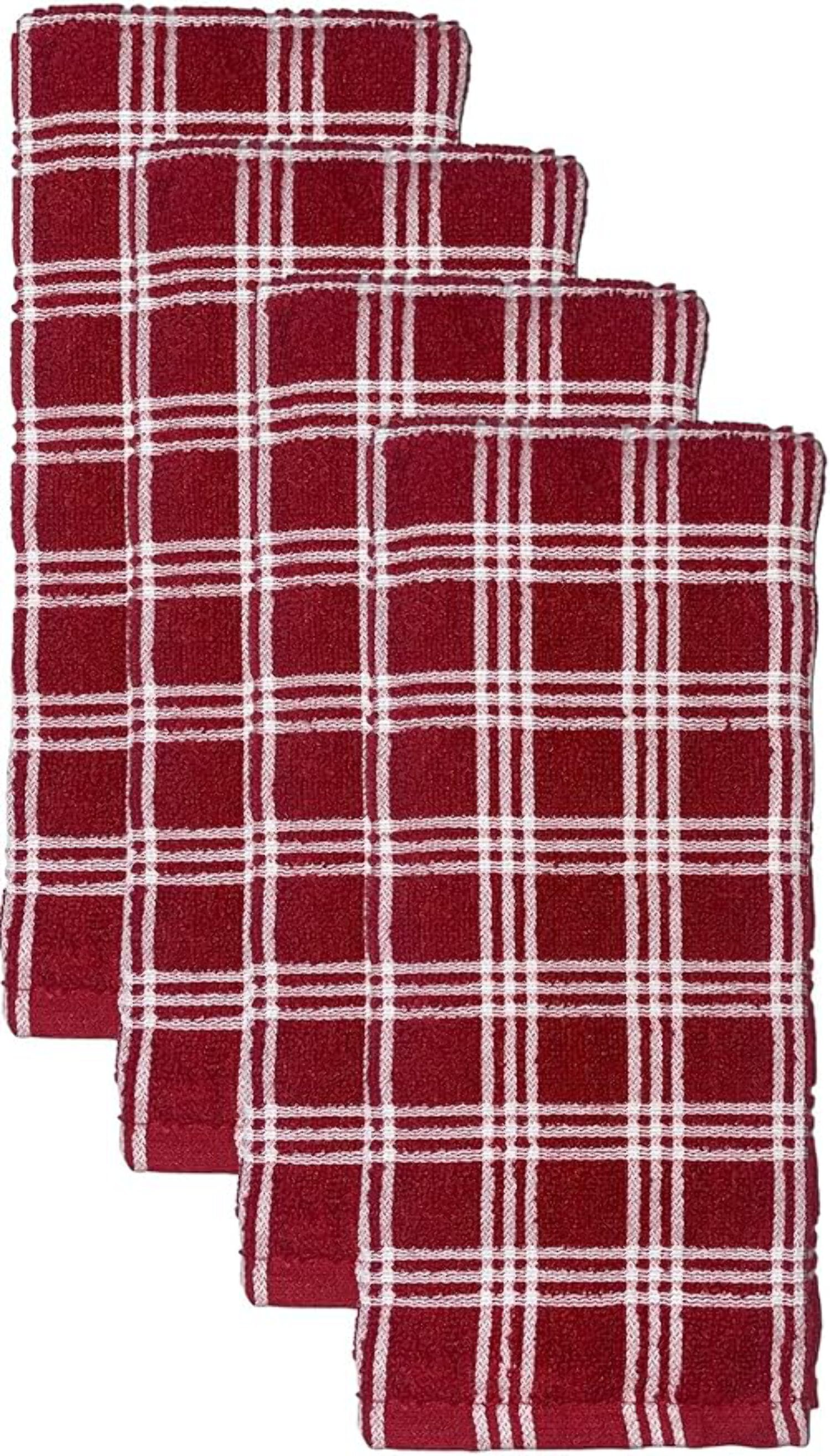 Four Pcs Windowpane 100% Cotton Terry Kitchen Towels 425 GSM, Hanging ...