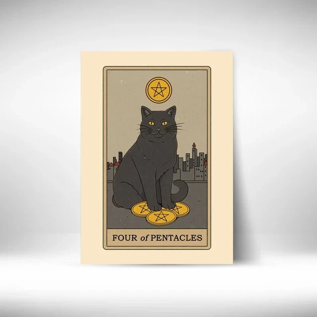 Four Of Pentacles Cats Tarot Posters, Cat-Themed Tarot Card Art Prints ...