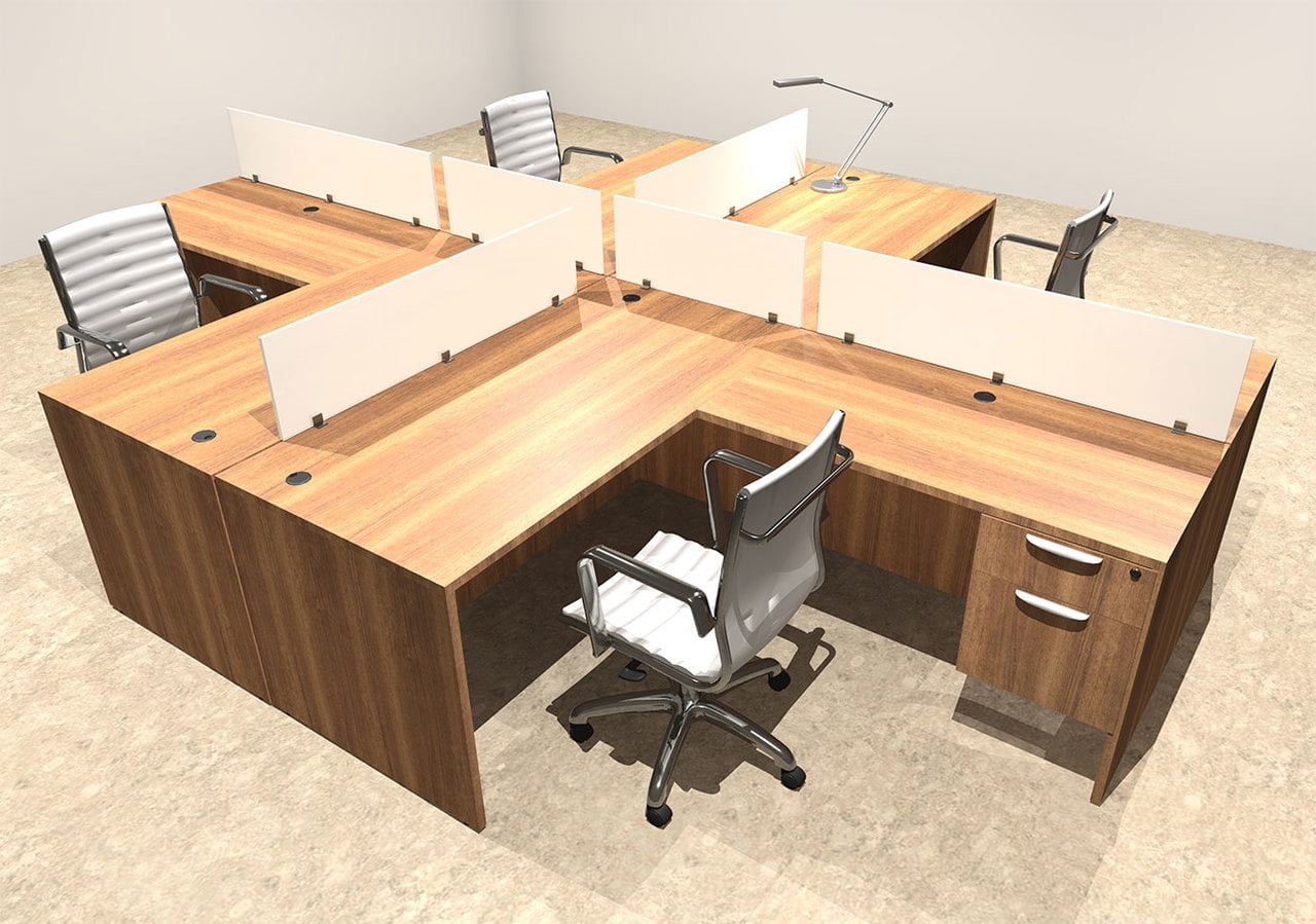 Four Person L Shaped Divider Office Workstation Desk Set, #OT-SUL-FP41 ...