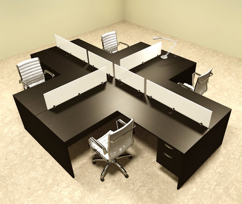 Four Person L Shaped Divider Office Workstation Desk Set, #OT-SUL-FP44 ...