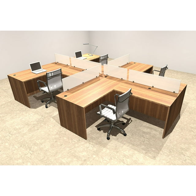 Four Person L Shaped Divider Office Workstation Desk Set, #OT-SUL-SP45 ...