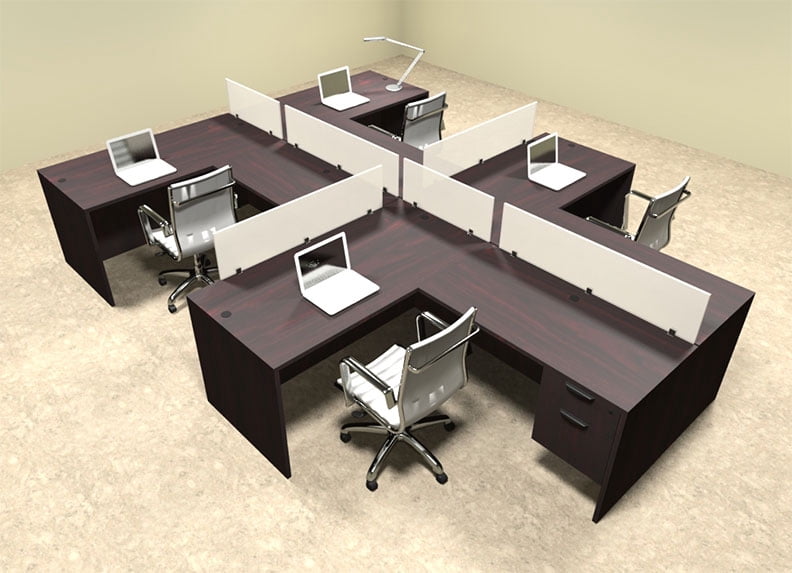 Four Person L Shaped Divider Office Workstation Desk Set, #OT-SUL-SP59 ...