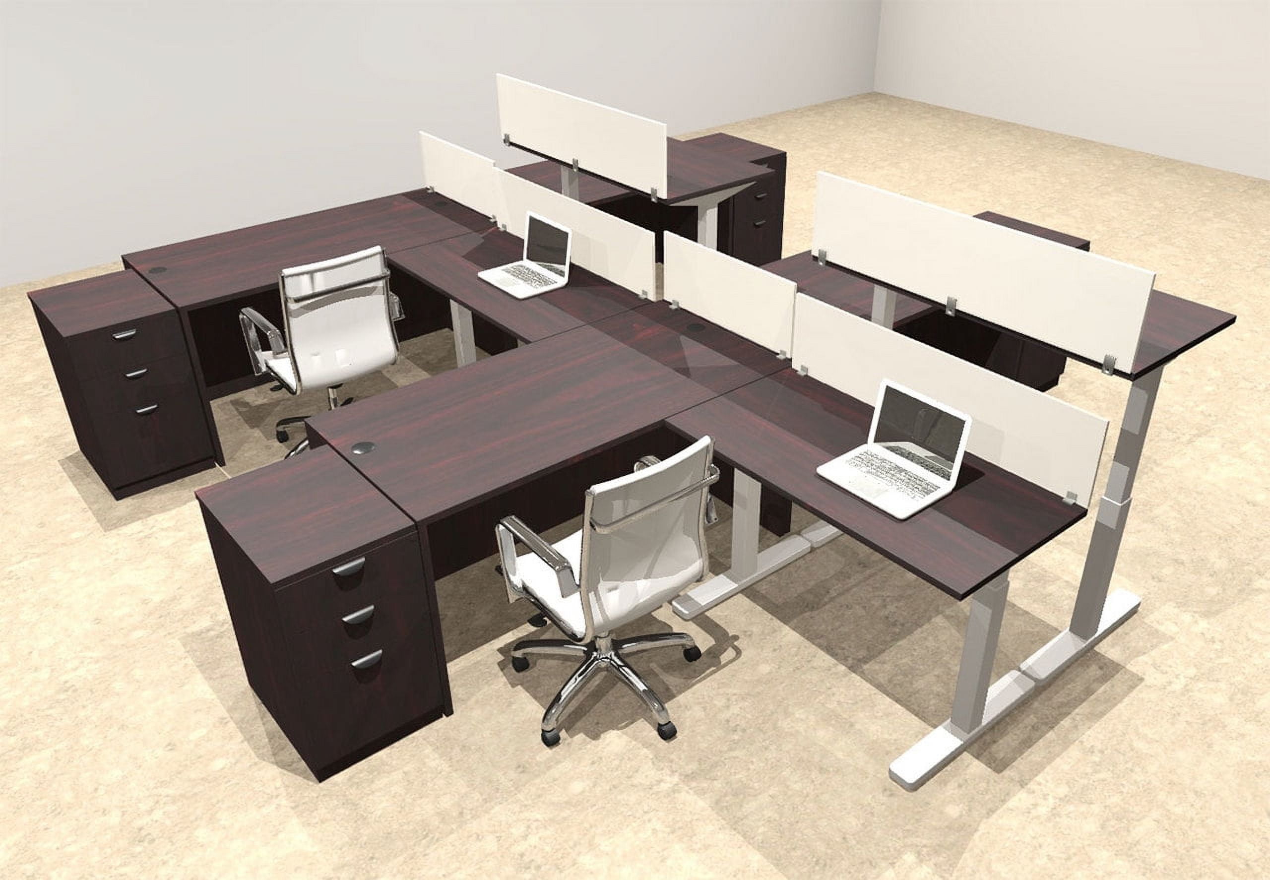 Four Persons Modern Power Height Adjustable Leg Divider Workstation, # ...