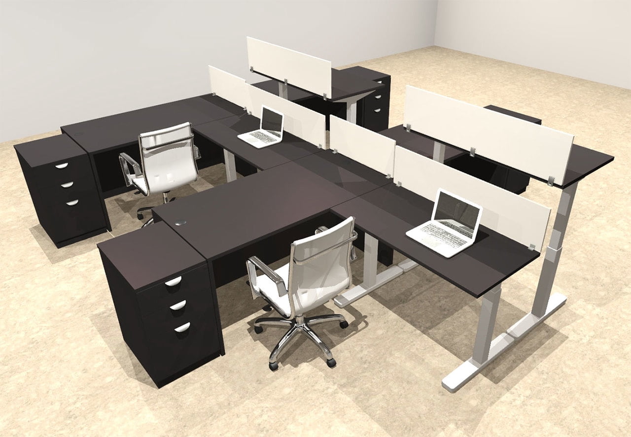 Four Persons Modern Power Height Adjustable Leg Divider Workstation, # ...
