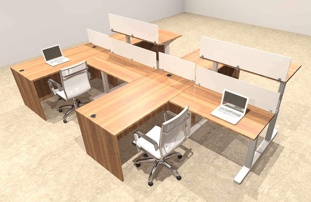 Four Persons Modern Power Height Adjustable Leg Divider Workstation, # ...