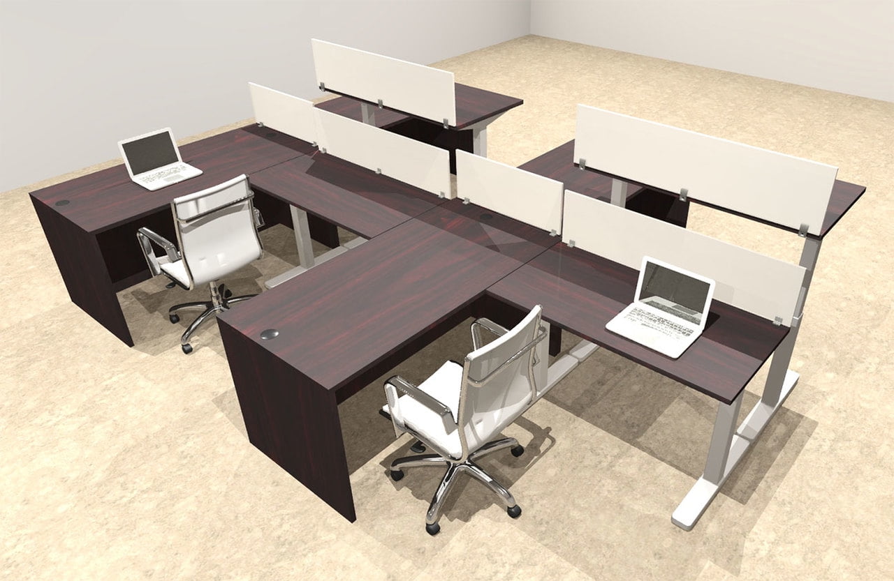 Four Persons Modern Power Height Adjustable Leg Divider Workstation, # ...