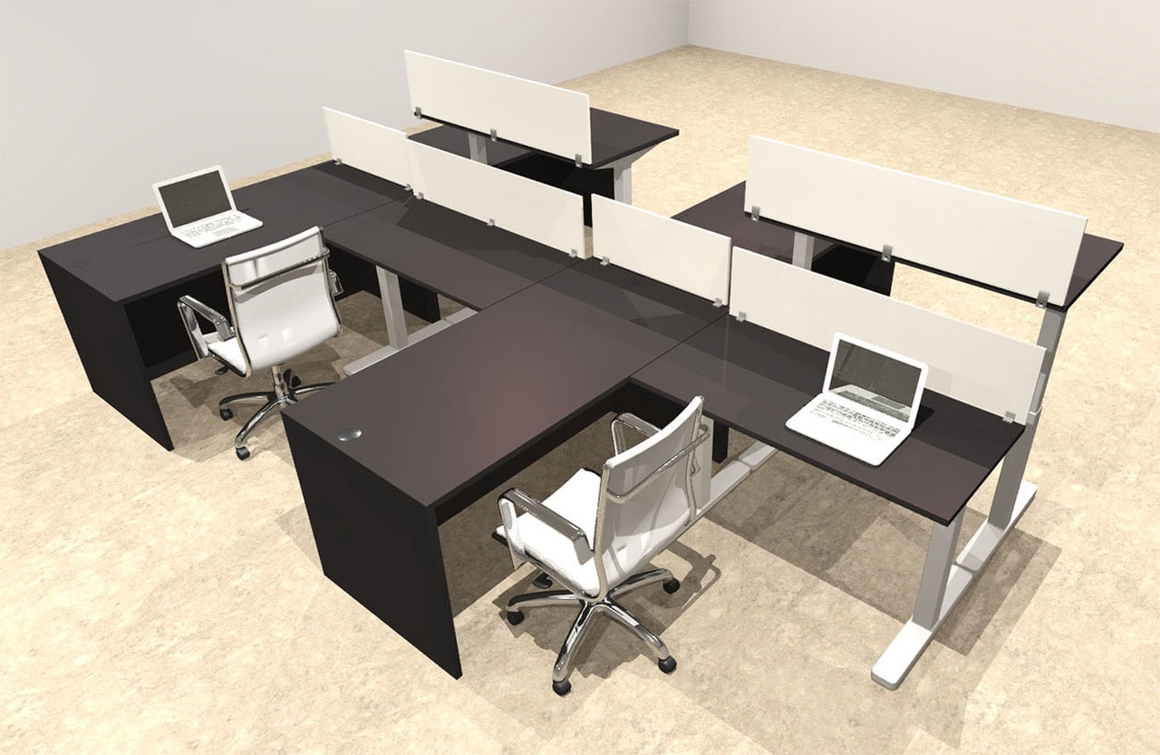 Four Persons Modern Power Height Adjustable Leg Divider Workstation, # ...