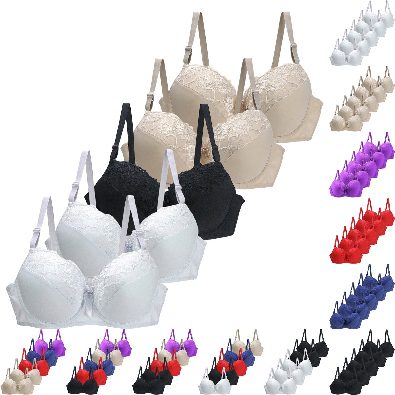 Four Piece Lace Underwire Bra Set BCDE Cup Sizing Plus Size Full ...