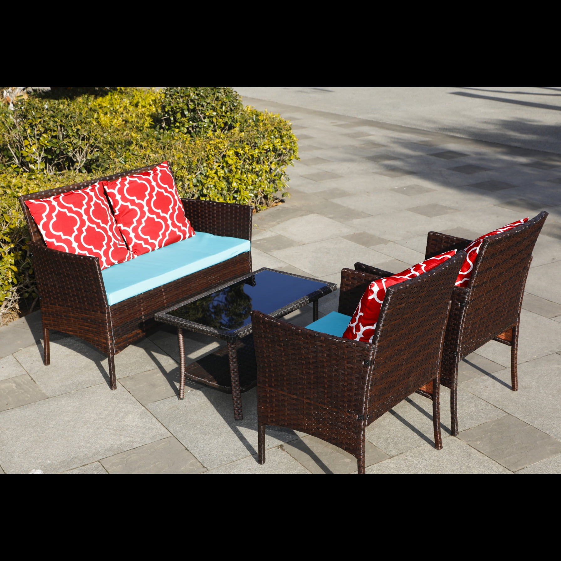 Four-Piece Outdoor Sofa Set with PE Rattan Chairs and Table ...