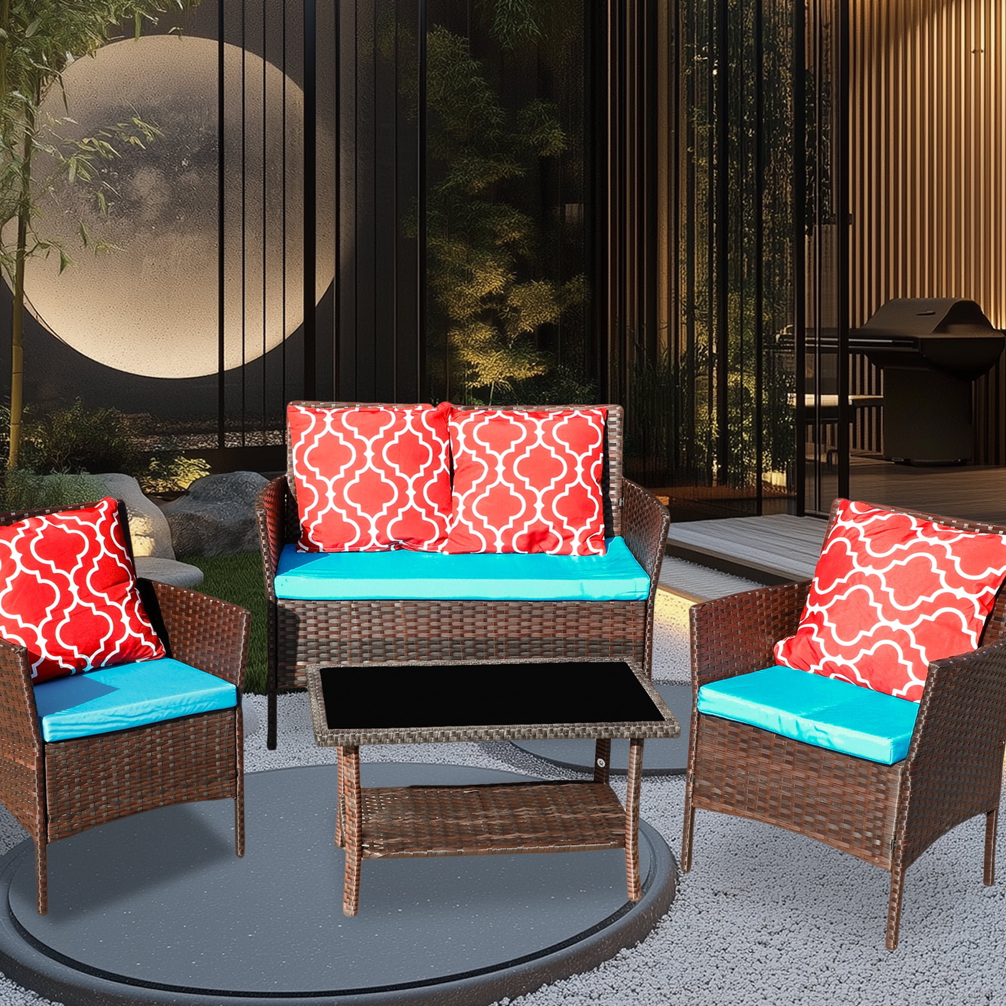 Four-Piece Sofa Set Table With Sofa Chair PE Rattan Outdoor Furniture ...