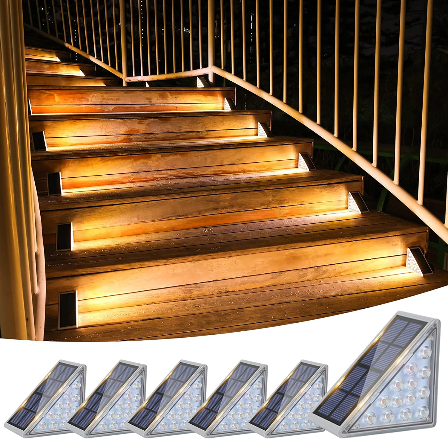 Six Pieces LED Solar Stair Light 3000K Waterproof Outdoor Garden ...