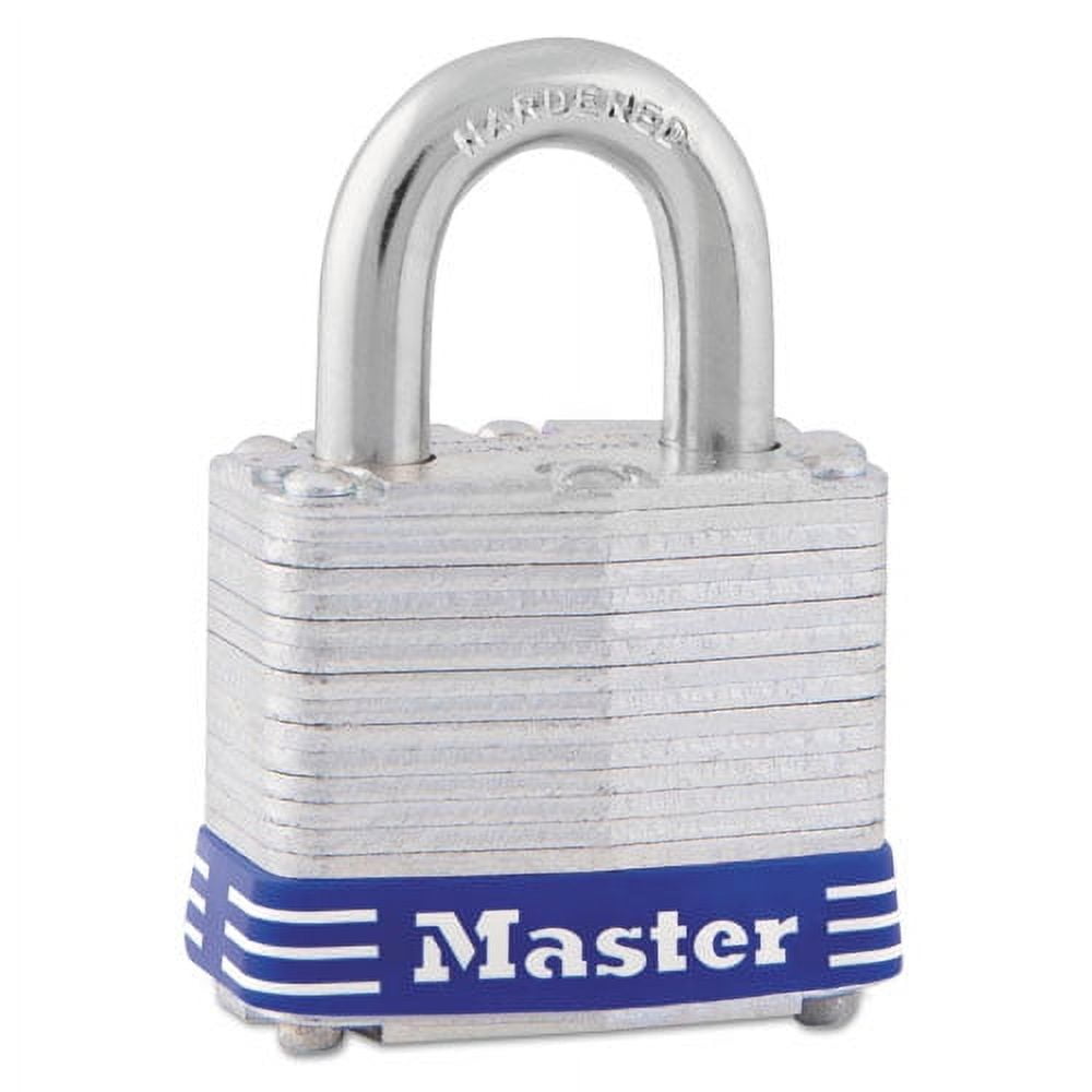 Four-Pin Tumbler Lock, Laminated Steel Body, 1 9/16" Wide, Silver/blue ...