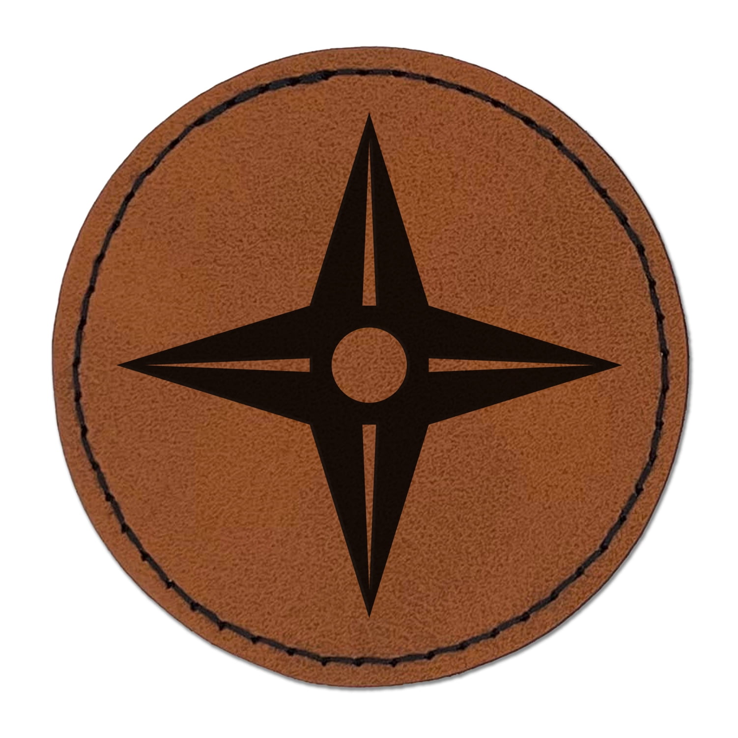 Four Point Ninja Star 2.5" Faux Leather Round Engraved Iron-On Patch ...